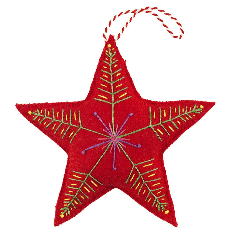 Handmade Christmas Star Red Felt Decoration | Fine Cell Work
