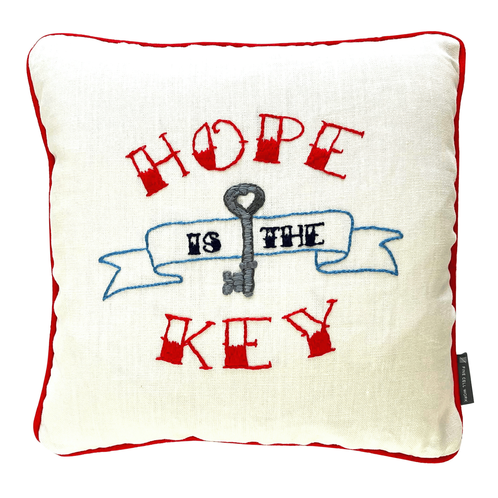 Hand-Embroidered Hope is the Key Cushion | Fine Cell Work